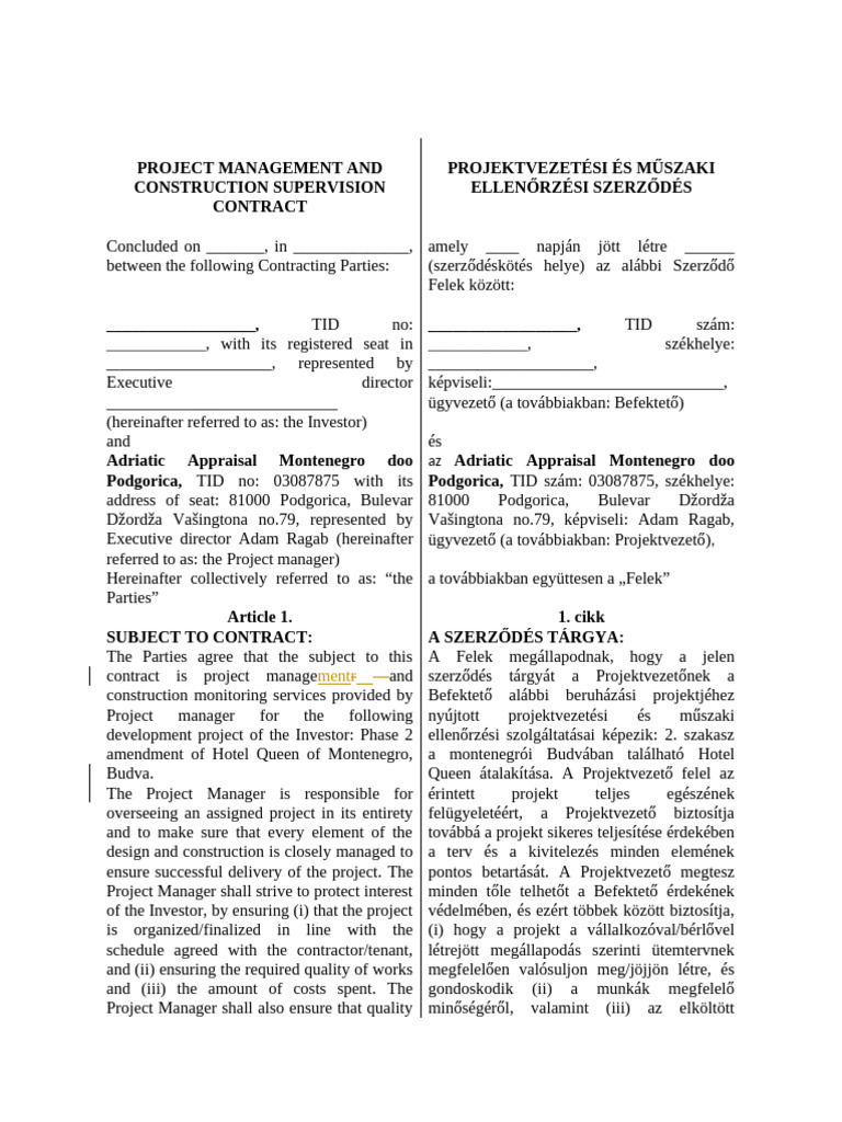 Project Management and Construction Supervision Contract - v2 With ... (1) Final, Checked | PDF