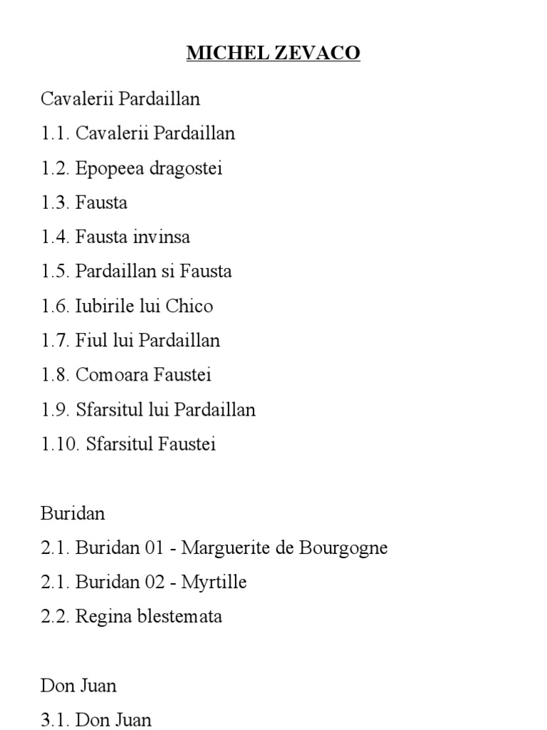 Michel Zevaco - Romane - Opis | PDF