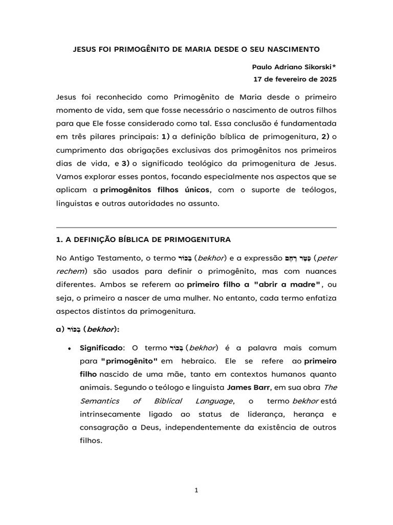 Jesus Foi Primogênito de Maria Desde O Seu Nascimento | PDF | Jesus ...