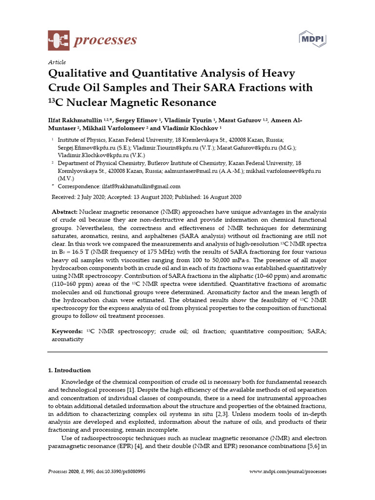 SARA Analysis of Heavy Oil via NMR | PDF | Nuclear Magnetic Resonance ...