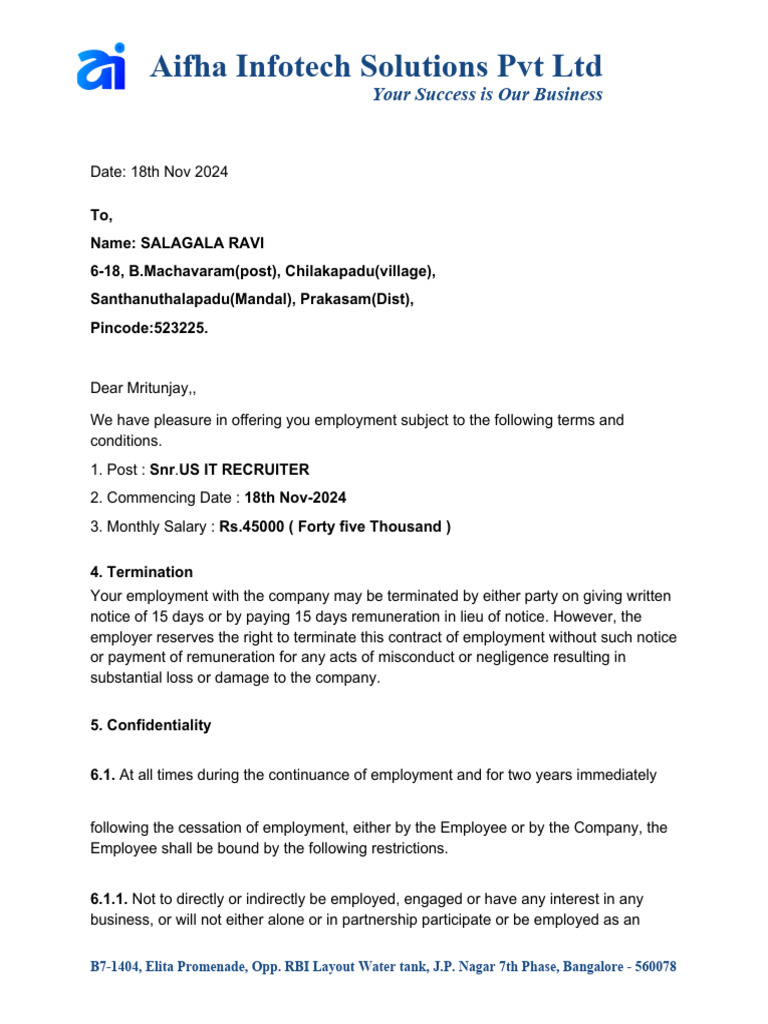 Demo offer letter | PDF | Employment | Confidentiality