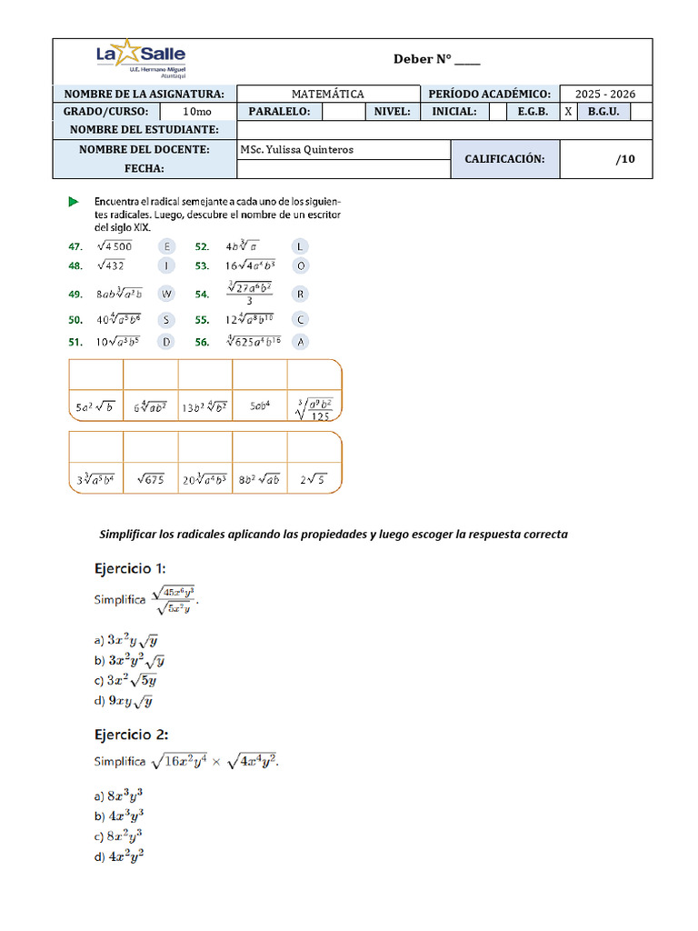 Simplificación de Radicales y Radicales Semejantes | PDF