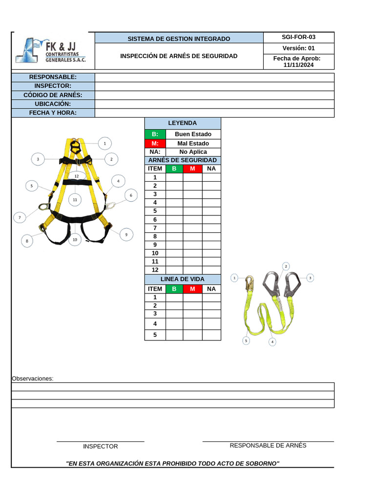 SGI-For-03 Inspección de Arnés de Seguridad | PDF