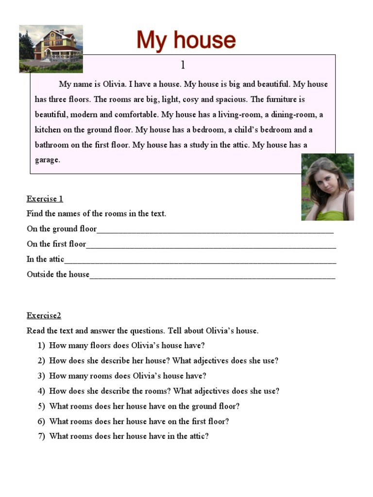 My House Reading and 9 Exercises | PDF | Bedroom | Bathroom