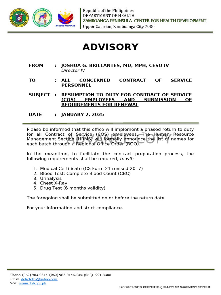 COS Employees Duty Resumption Notice | PDF