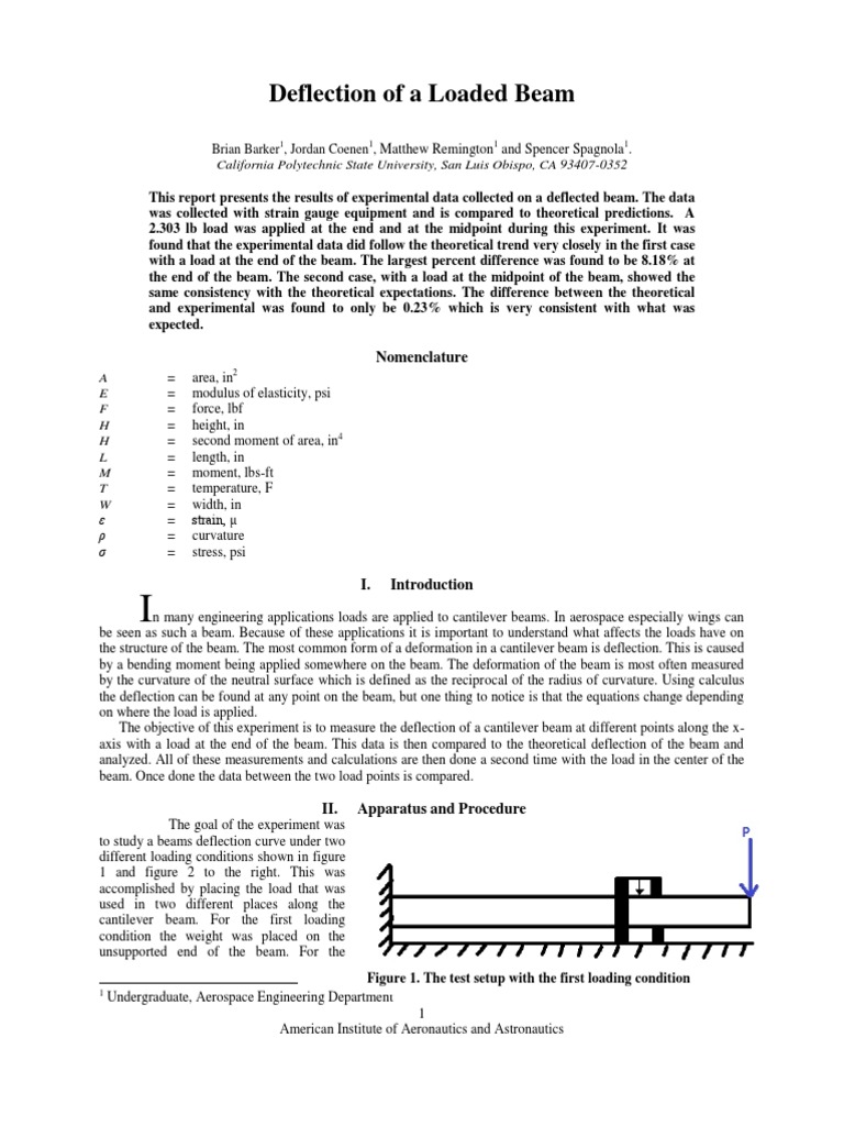Deflection of A Loaded Beam: California Polytechnic State University ...