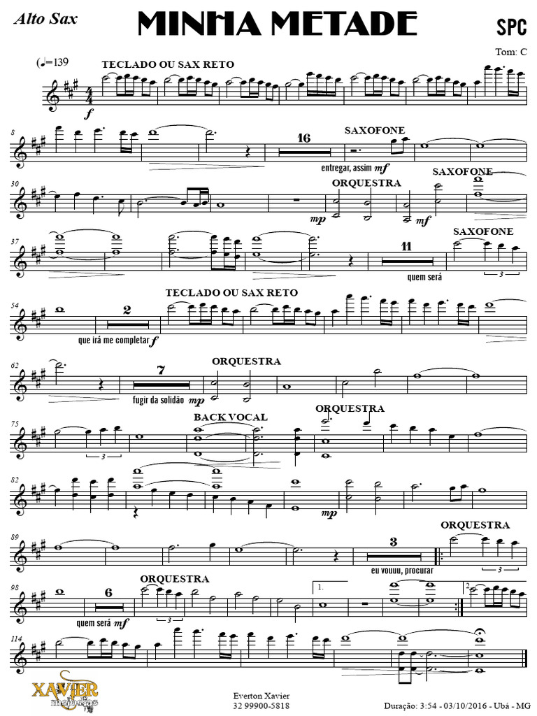 MINHA METADE - SPC - Alto Sax | PDF
