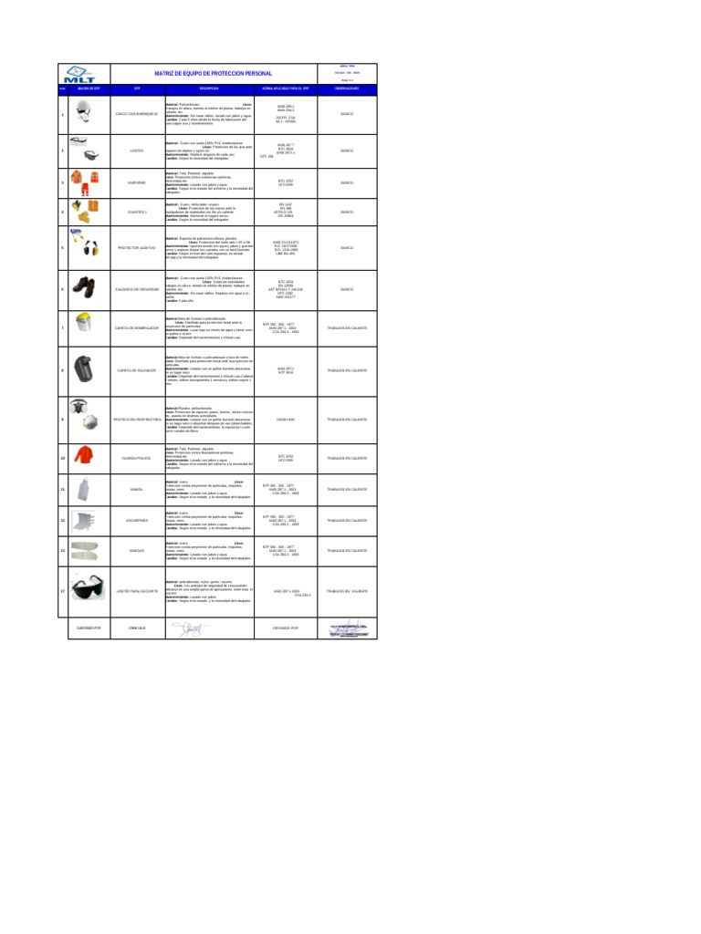Matriz de EPP | PDF | Materiales