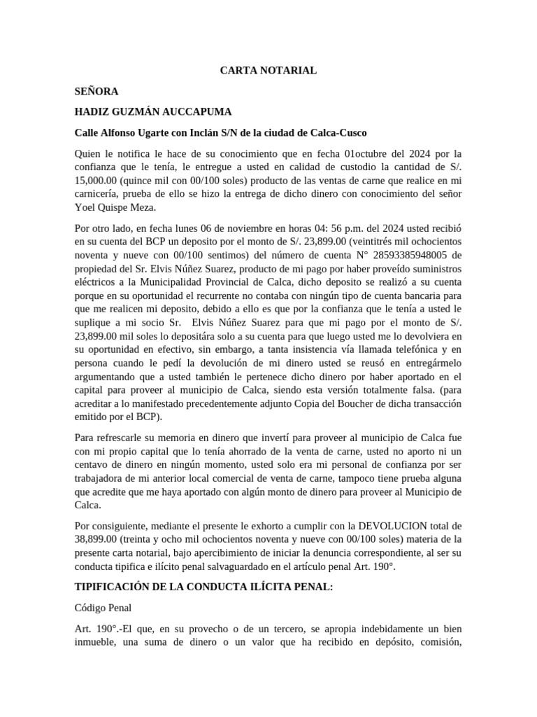 Exhorto Legal: Devolución de S/. 38,899 | PDF