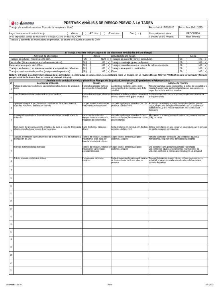LG (MPM) F13-010-Pre-Task Analisis de Riesgo Previo-1 | PDF | Radiación ...