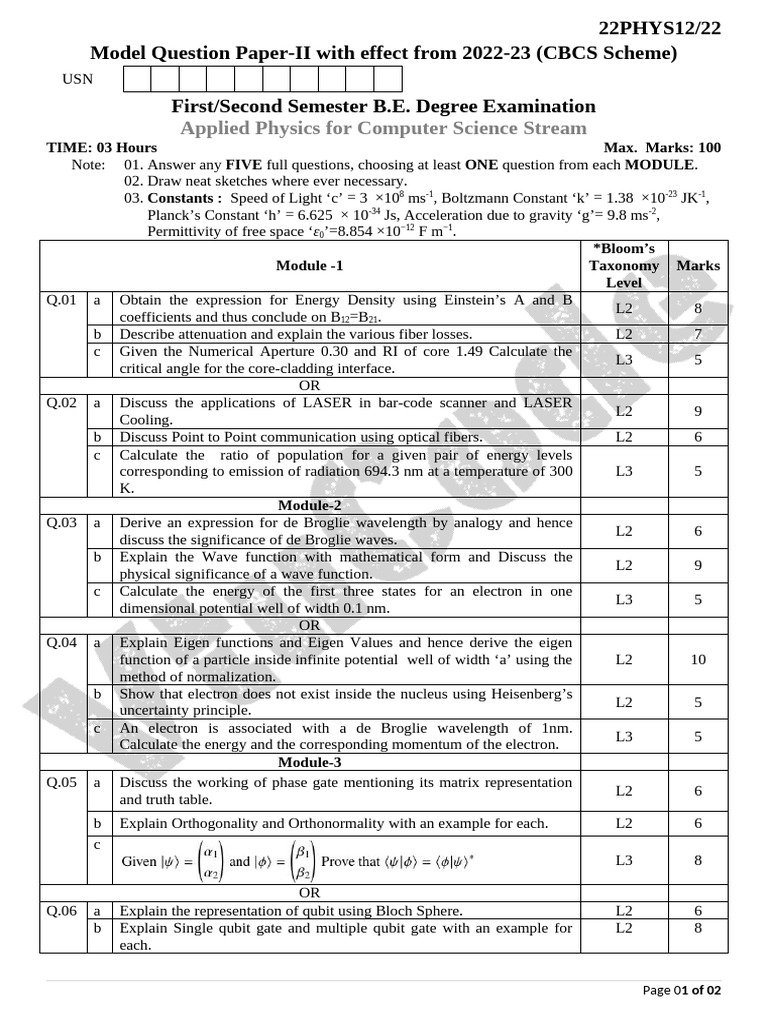 22PHYS12-22-model-set-2-paper | PDF | Superconductivity | Electron