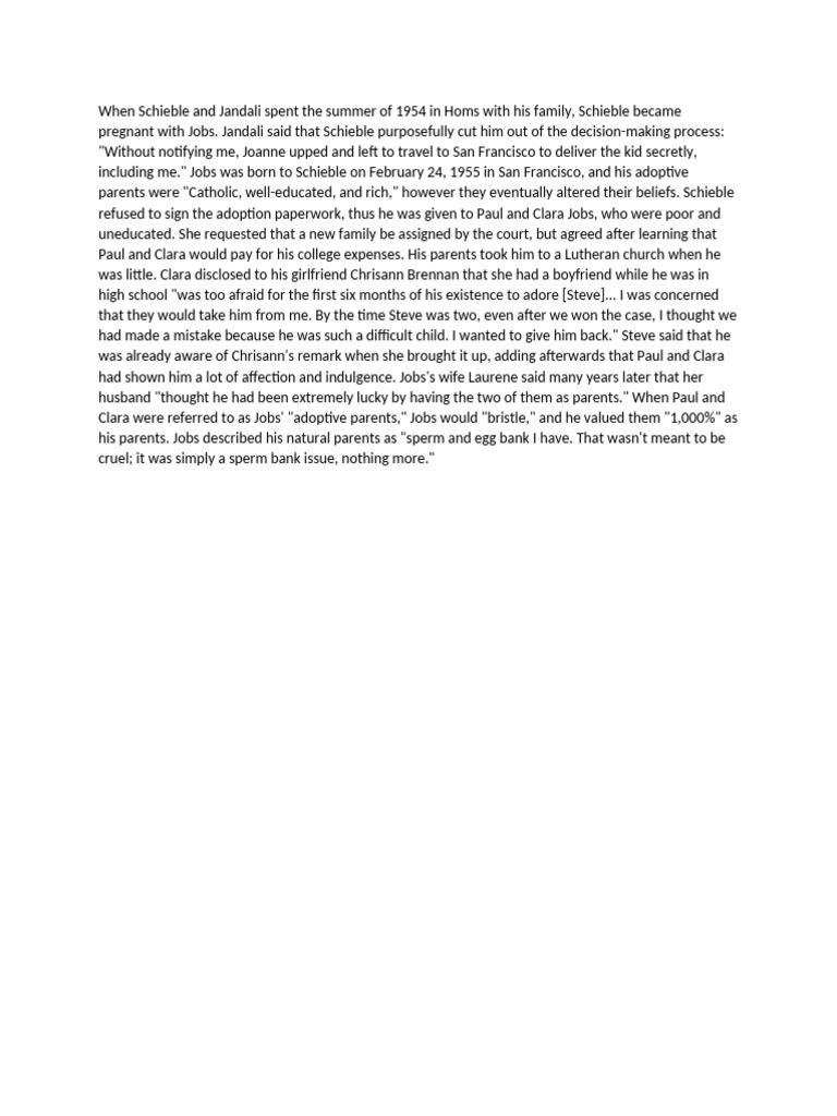 Steve Jobs' Adoption Story Explained | PDF