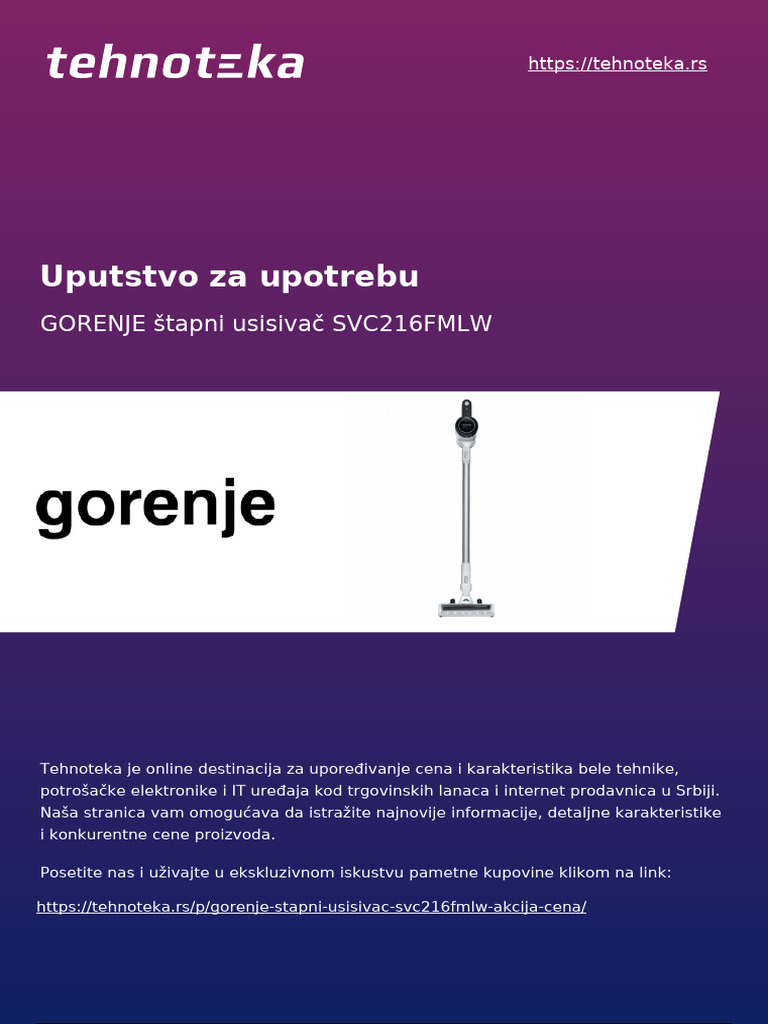 uputstvo-za-upotrebu-gorenje-stapni-usisivac-svc216fmlw-63e69d587273f | PDF