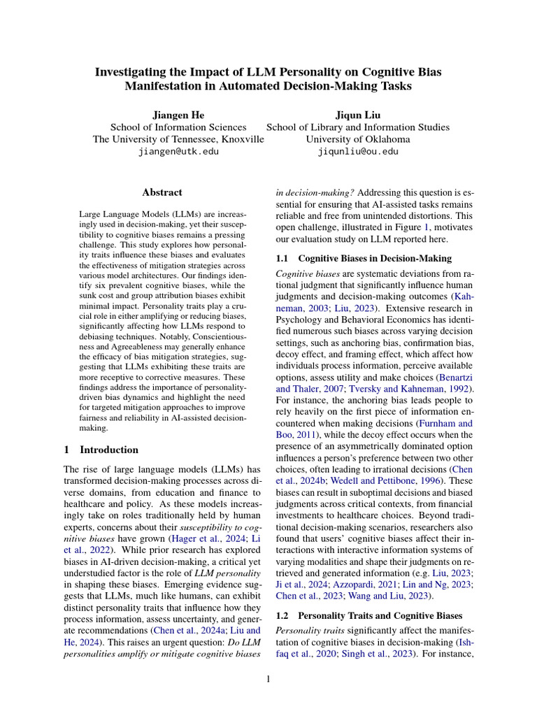 Investigating The Impact of LLM Personality On Cognitive Bias Manifestation in Automated ...