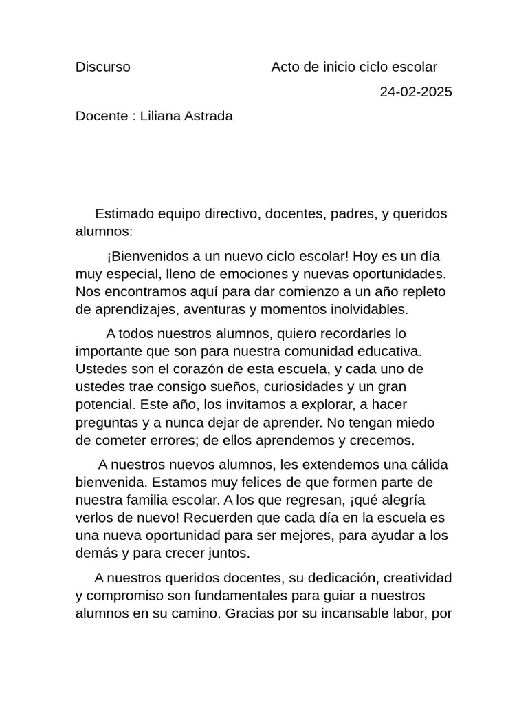 Discurso Inicio de Ciclo | PDF