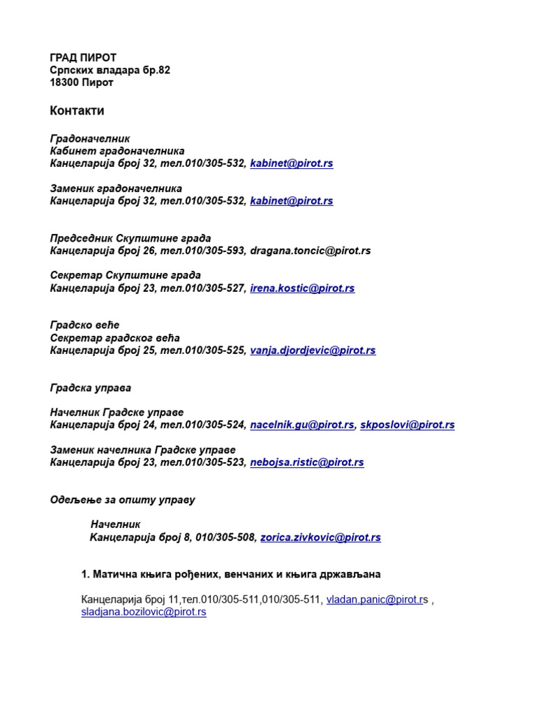 Kontakti Grad Pirot | PDF
