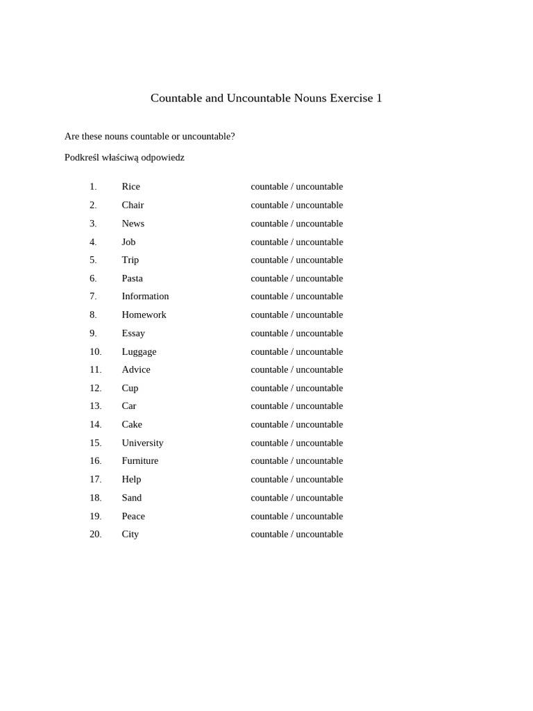 countable_and_uncountable_nouns_exercise_1 | PDF