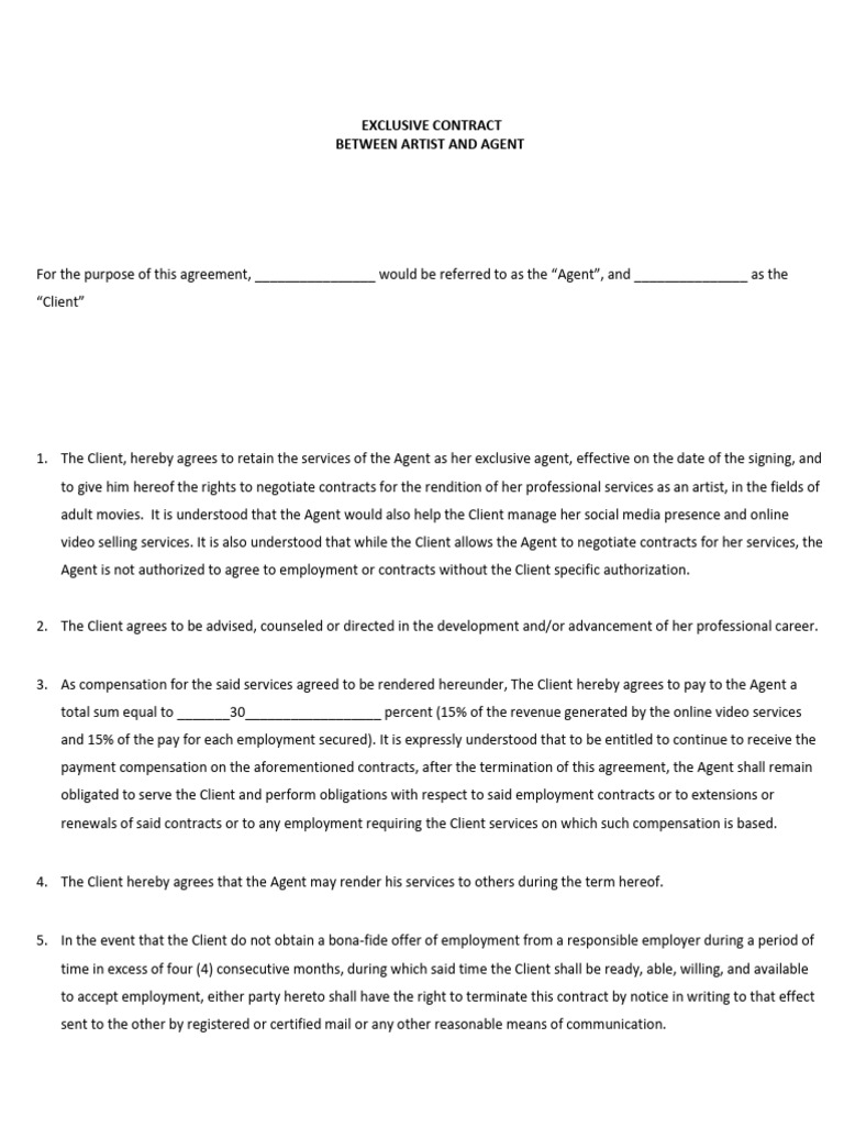 Exclusive Agent Agreement | PDF | Business Law | Common Law