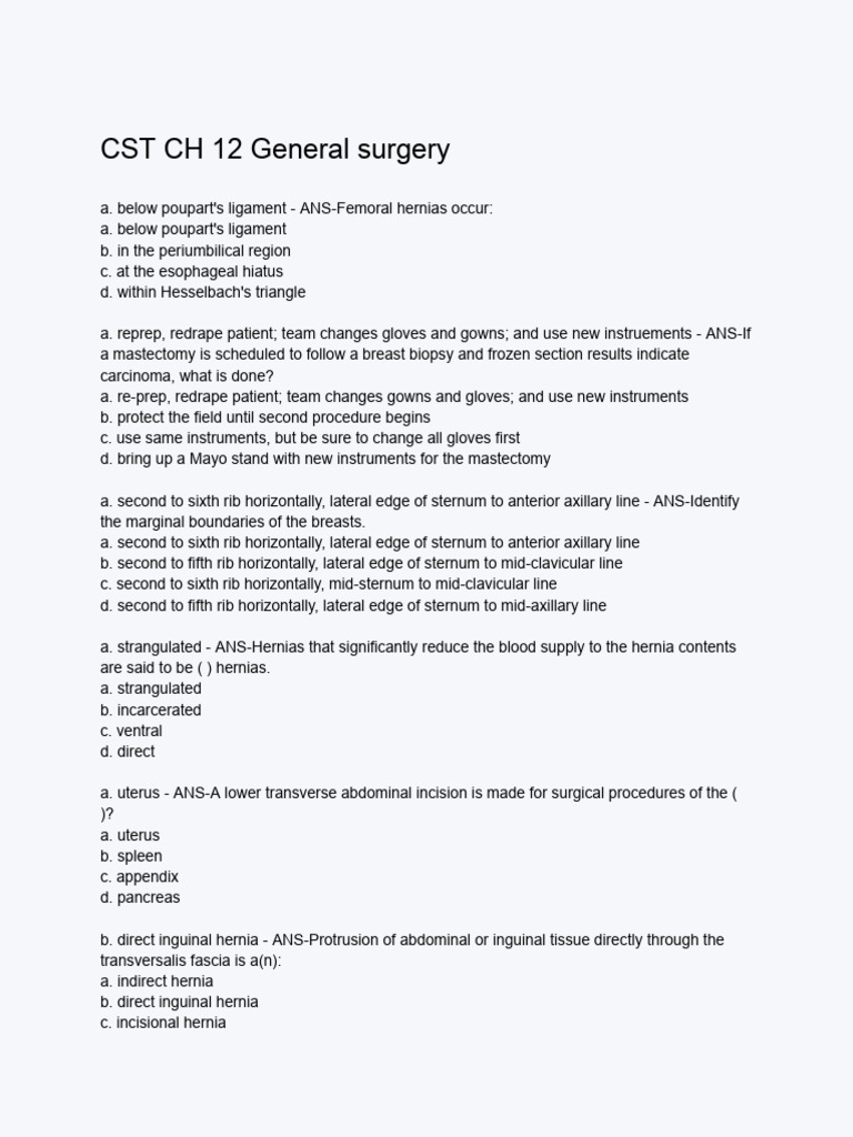 CST CH 12 General Surgery | PDF | Breast Cancer | Medical Specialties