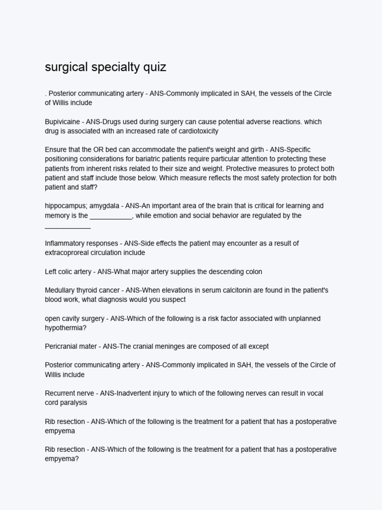 Surgical Specialty Quiz | PDF