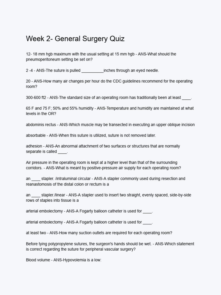 General Surgery Quiz: Key Concepts | PDF | Surgical Suture | Wound