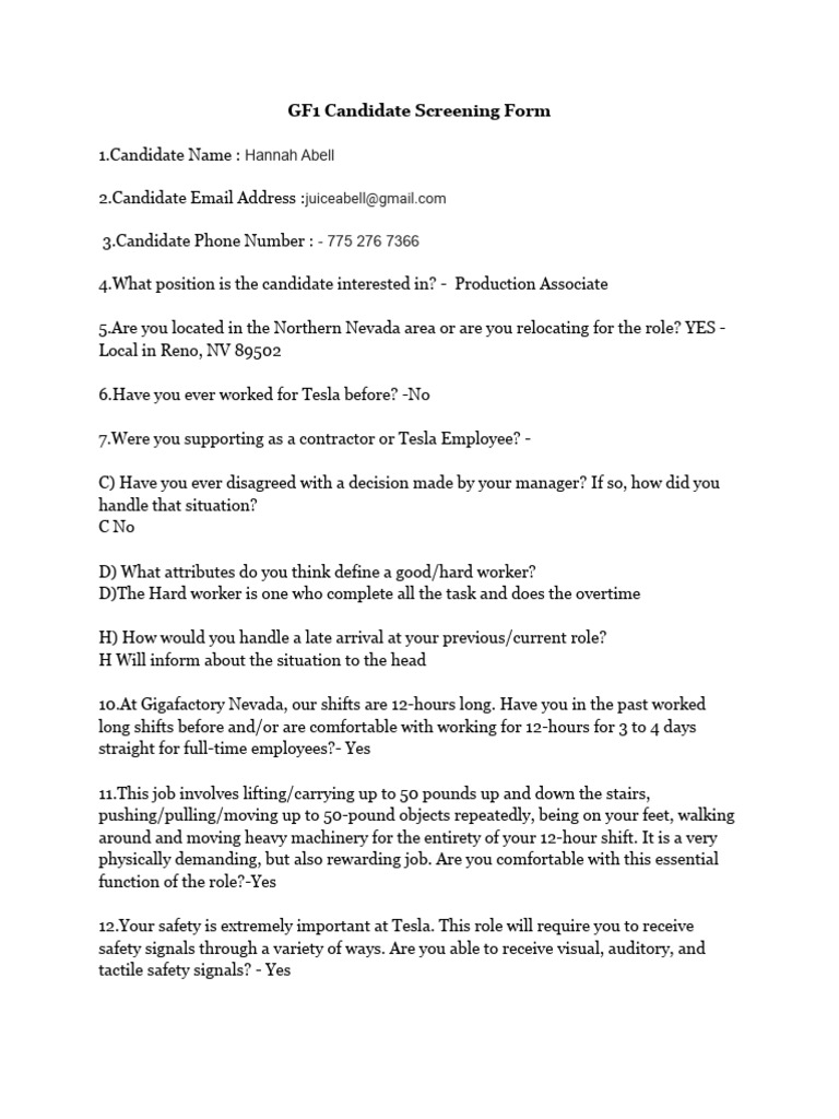 Hannah Abell - GF1 Candidate Screening Form | PDF