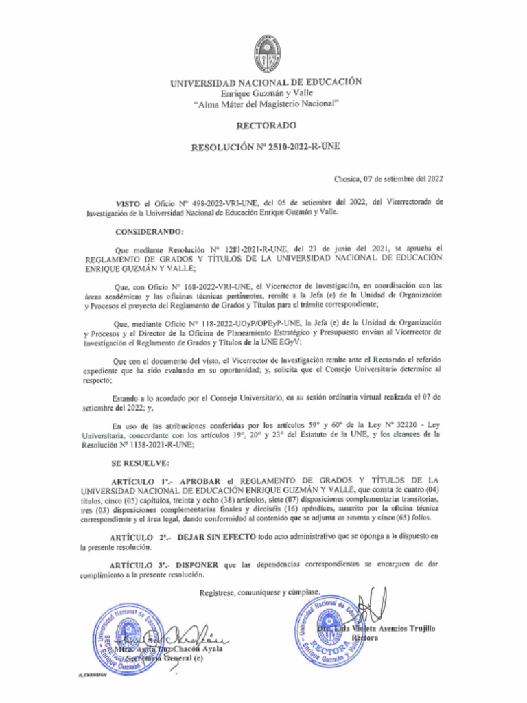 Resolucion 2510 2022 R UNE Reglamento Grados y Titulos | PDF