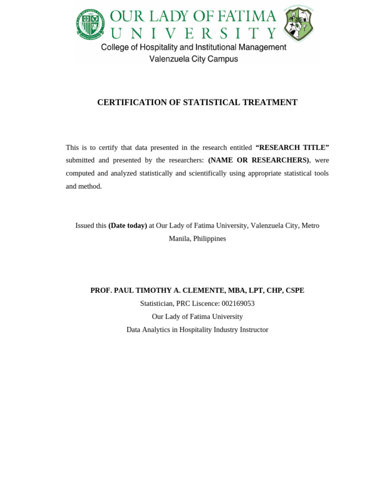 CHIM Certificate of Statistical Treatment | PDF
