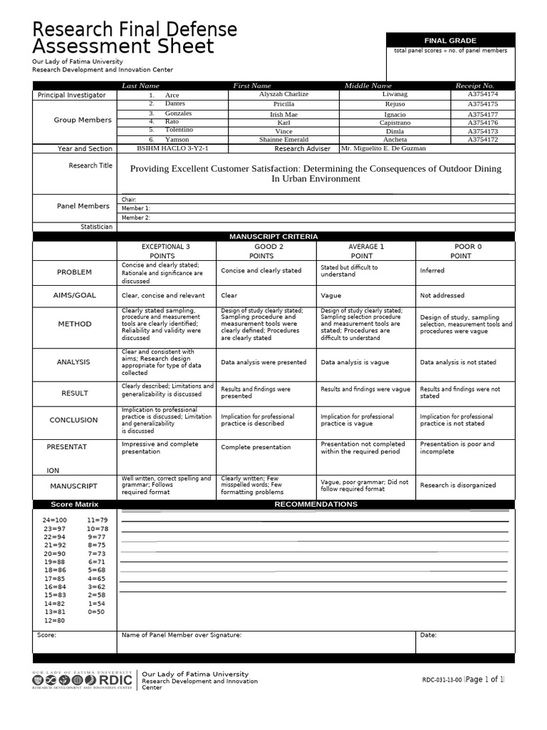 Final Defense Assessment Form Editable 1 | PDF | Science | Scientific ...