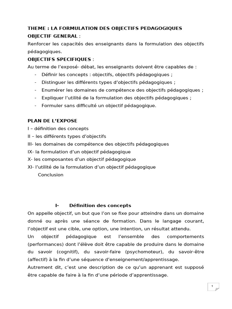 Formulation des objectifs pédagogiques | PDF | Pédagogie | Enseignement