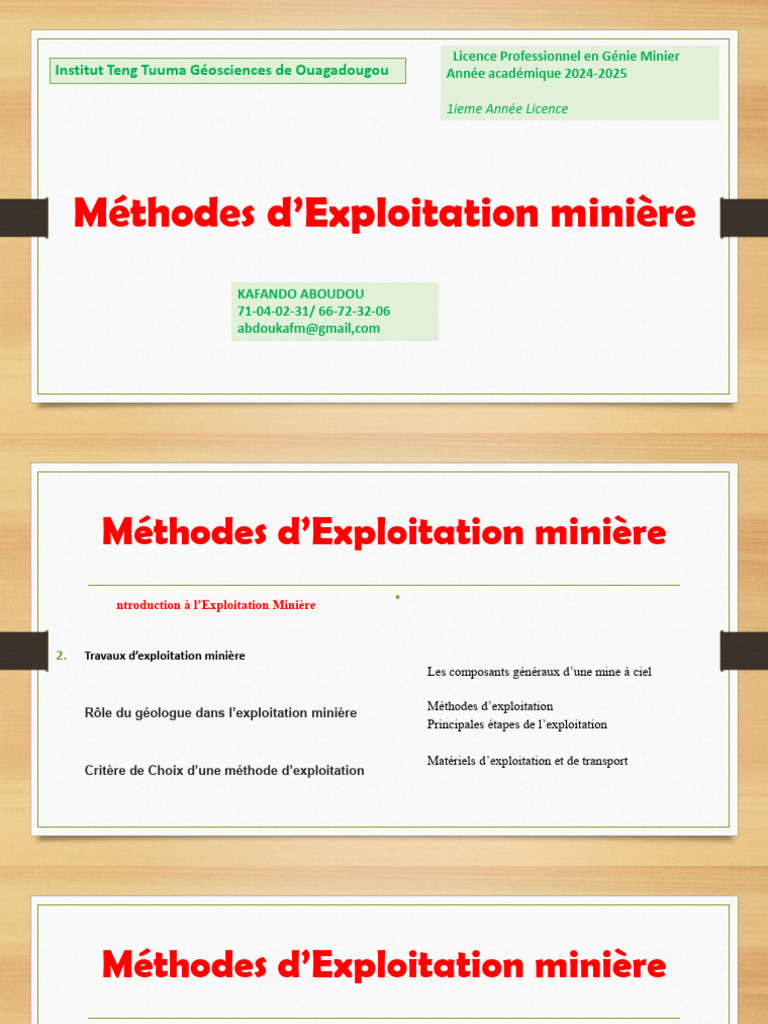 Méthodes d'Exploitation Minière 2024-2025 | PDF | Exploitation minière ...