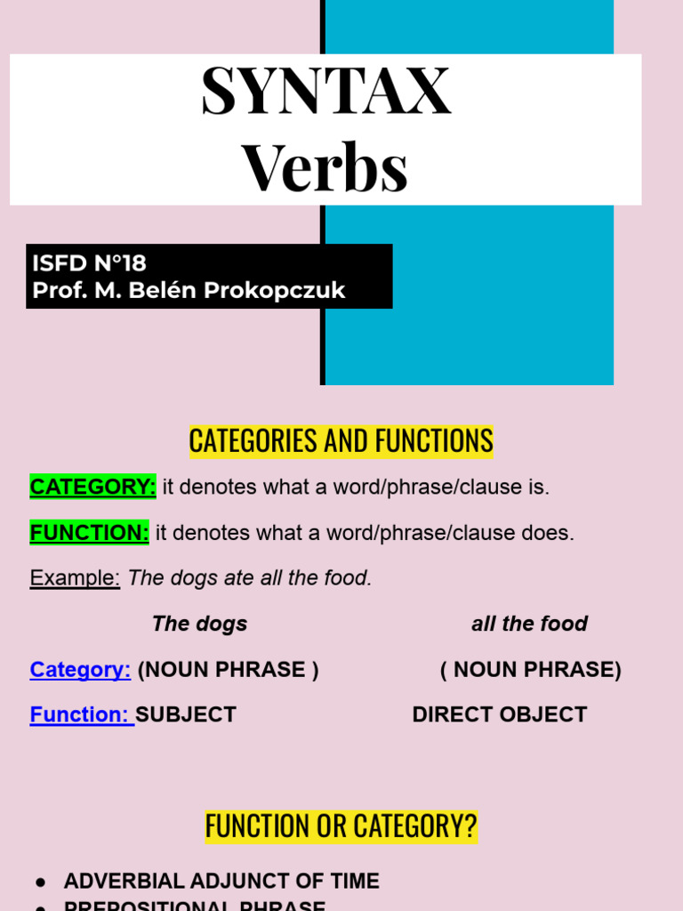 Functions of Verbs in Syntax | PDF | Verb | Phrase