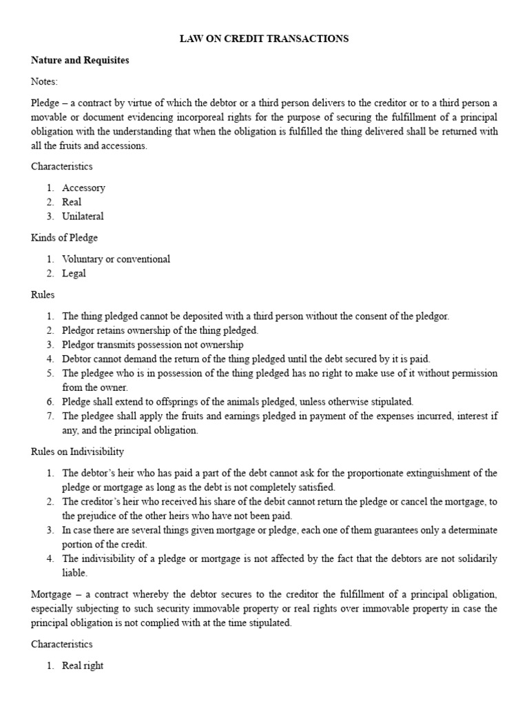 Understanding Pledge in Business Law | PDF | Mortgage Law | Debt