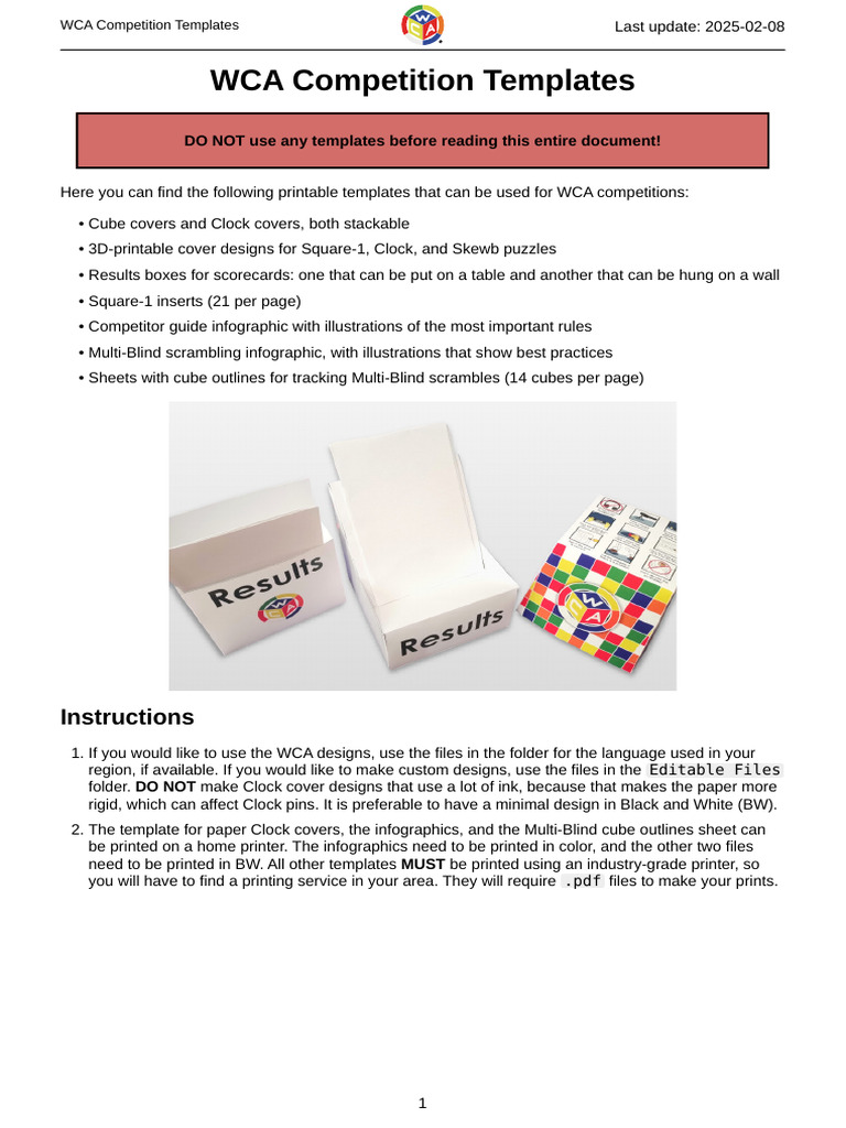 WCA Competition Template Guide | PDF | Paper | 3 D Printing