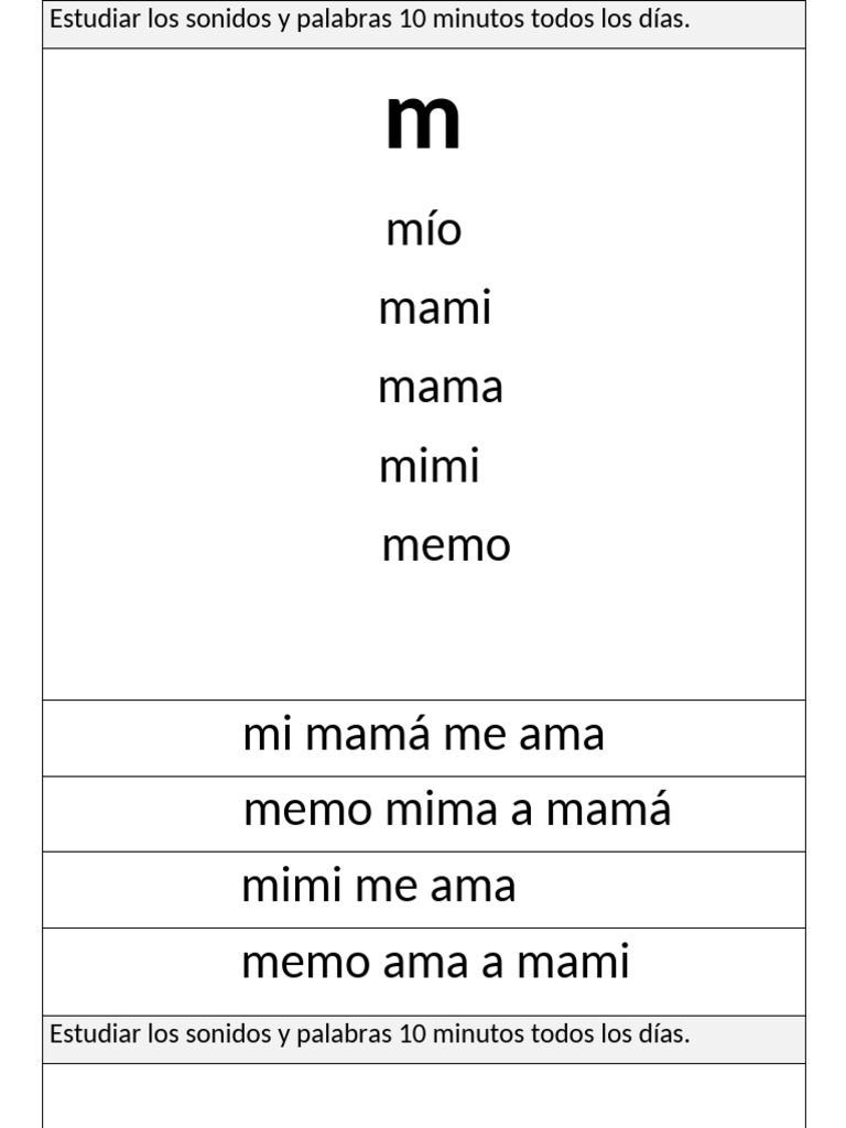 Plantilla para Estudiar Los Sonidos y Palabras 10 Minutos Todos Los ...