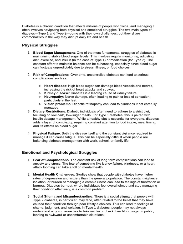 Physical Struggles: Blood Sugar Management | PDF | Diabetes | Psychology