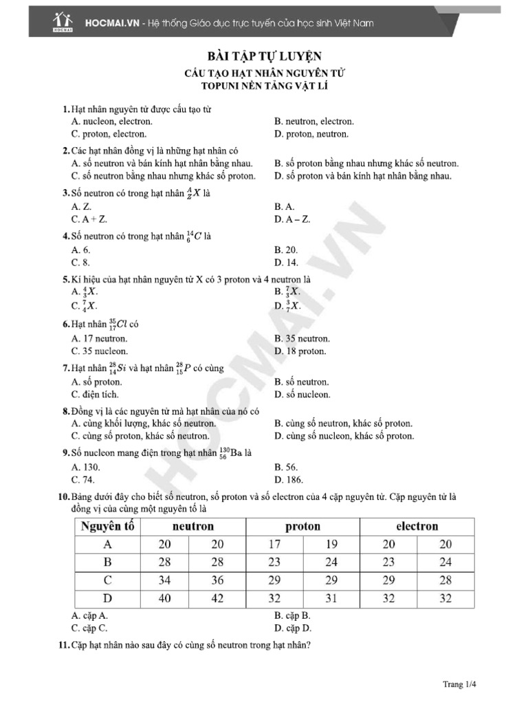 BT Cau Tao Hat Nhan Nguyen Tu | PDF
