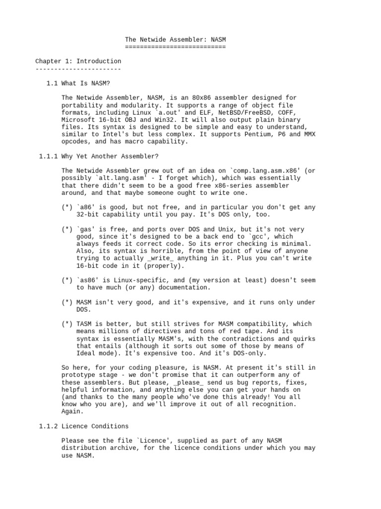Nasmdoc | PDF | Assembly Language | Command Line Interface