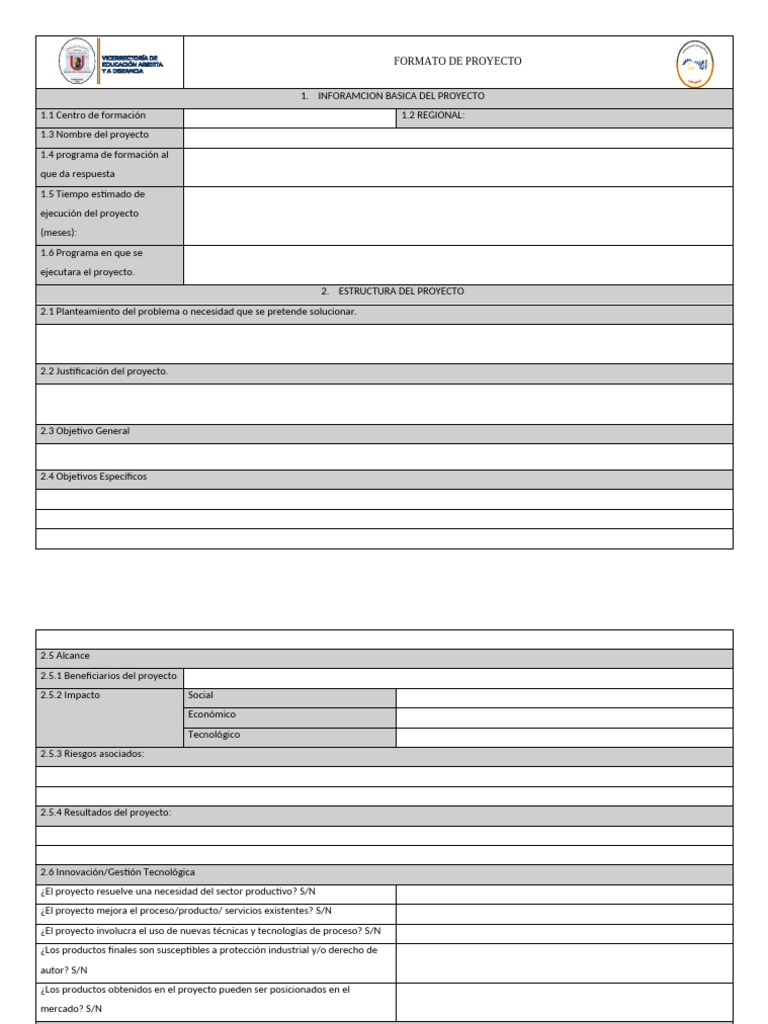 Formato de Proyecto de Formación | PDF