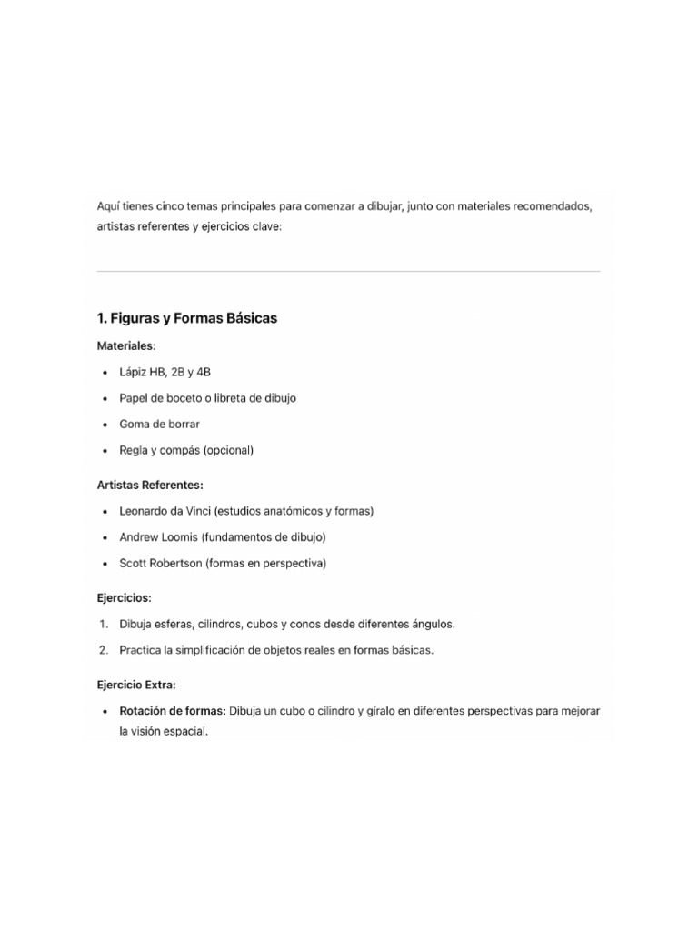 Guía de Inicio en El Dibujo y Ejercicios, Práctica y Tema Extra | PDF