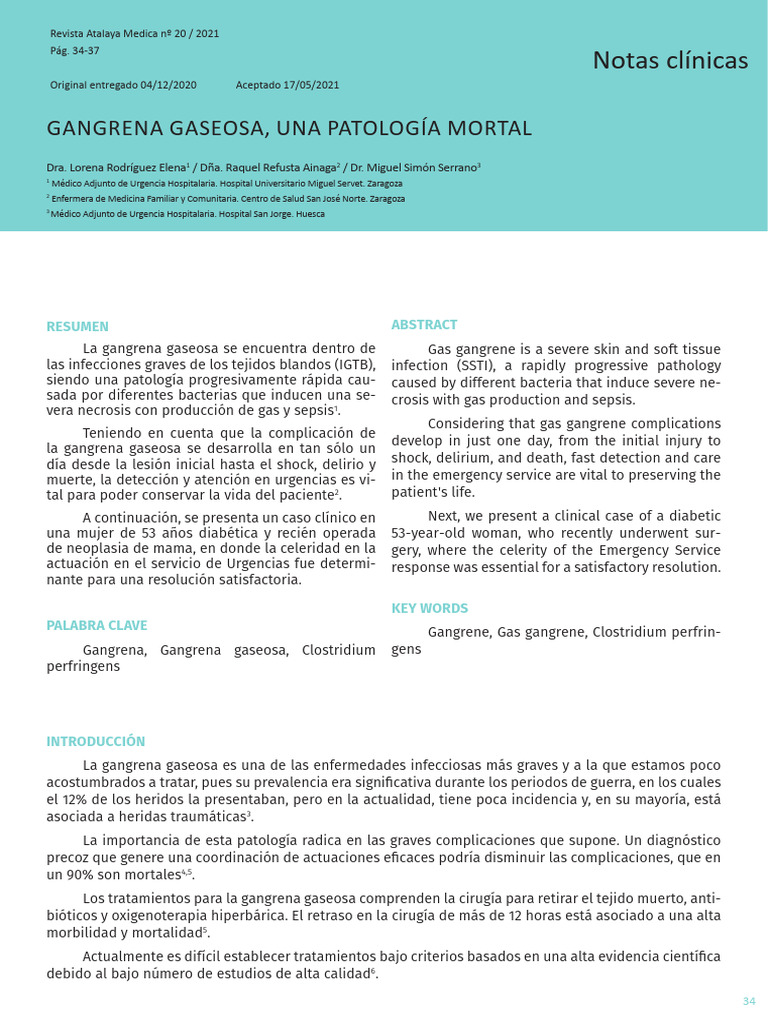gangrena gaseosa | PDF | Cáncer de mama | Especialidades Medicas