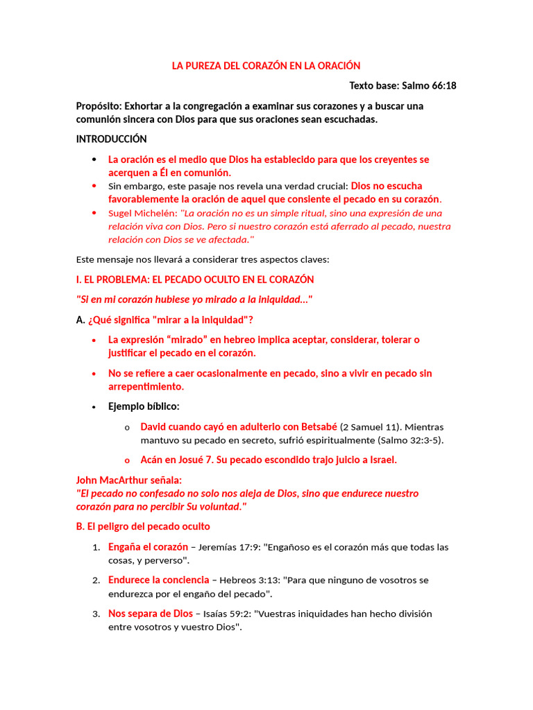 La Pureza Del Corazón en La Oración | PDF | Pecado | Oración