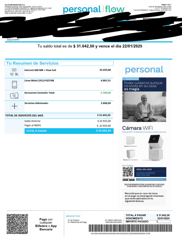 Factura Telecom Argentina: Total y Vencimiento | PDF | Economias ...
