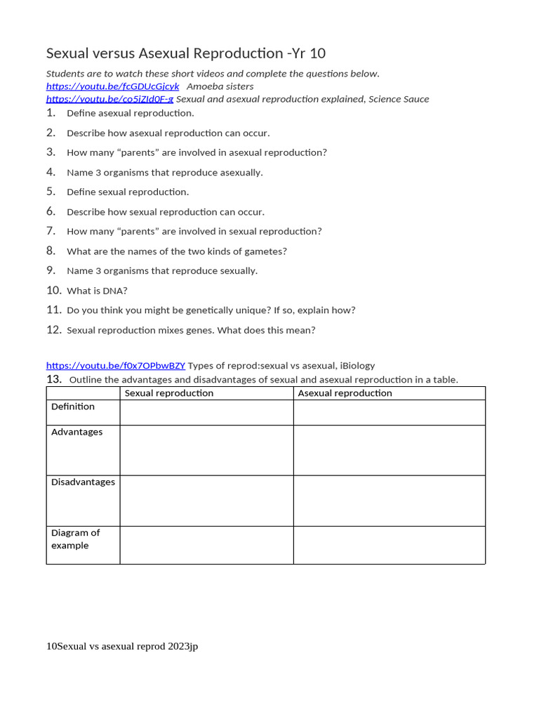 10sexual Vs Asexual Reprod - Quest 2023jp | PDF