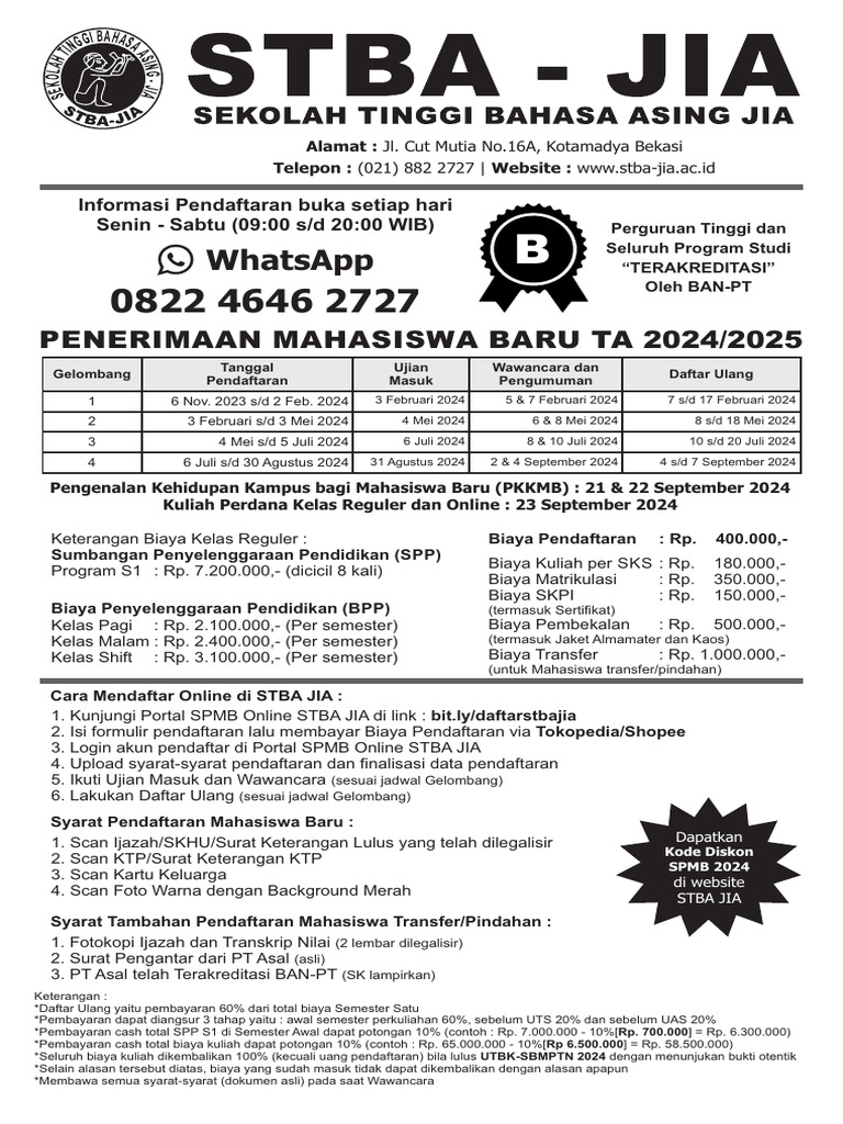 Biaya STBA JIA 2024rev1 | PDF