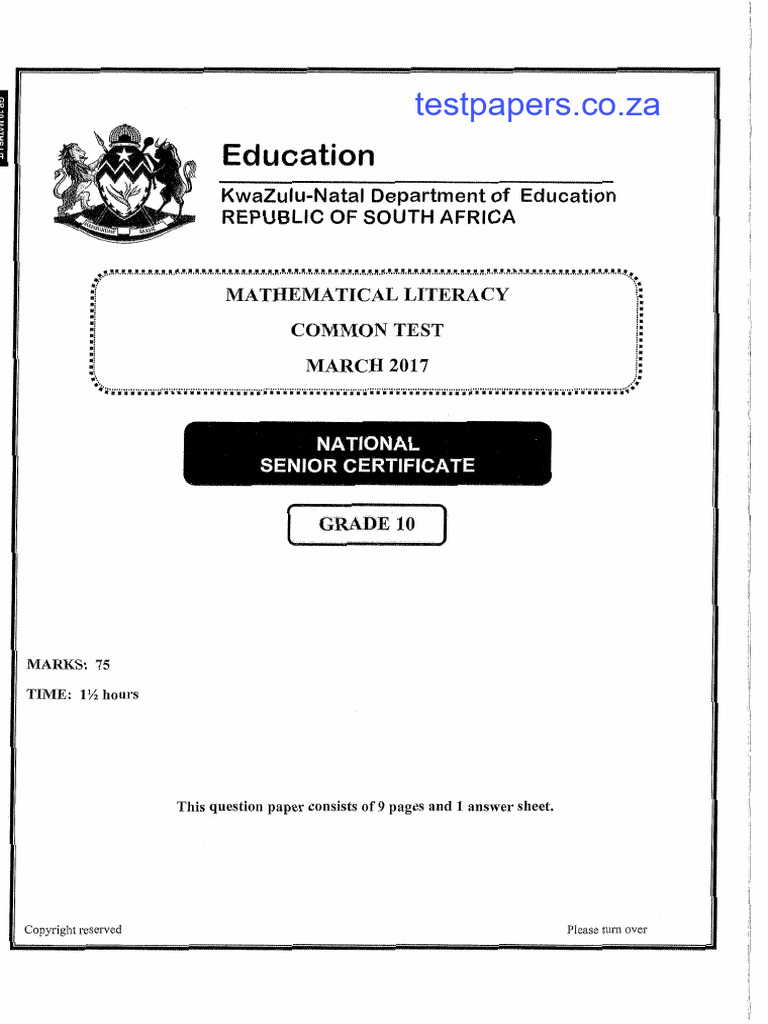 M.lit March QP & Memo 2017 Gr10 | PDF