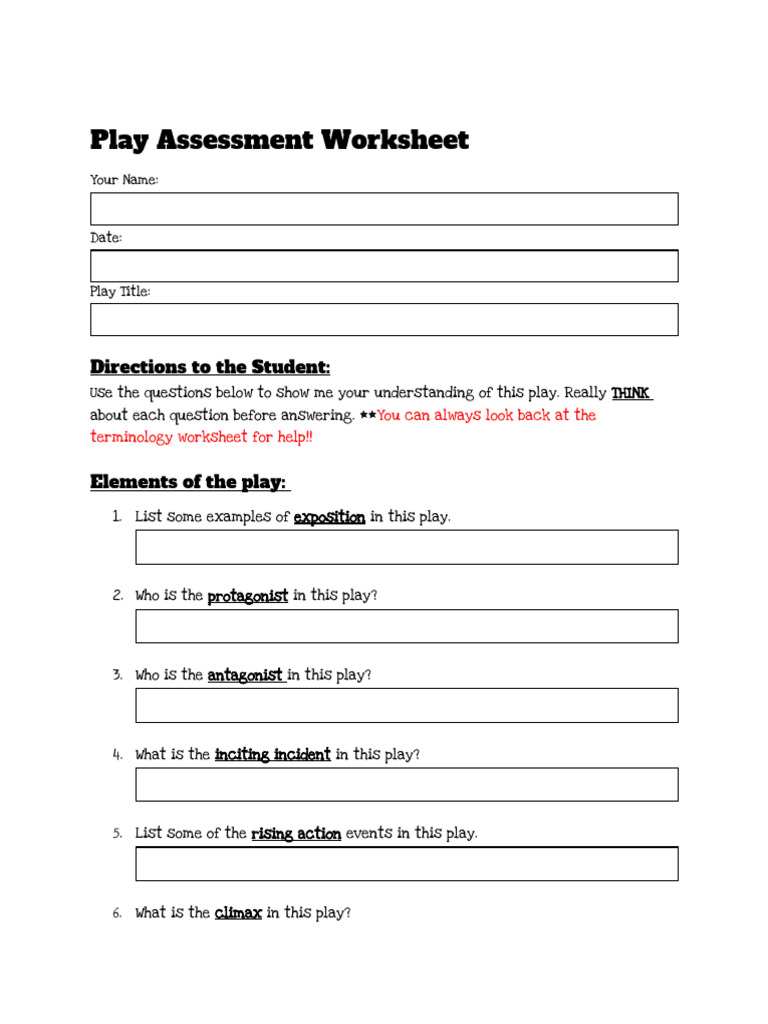 Play Assessment Worksheet Template | PDF