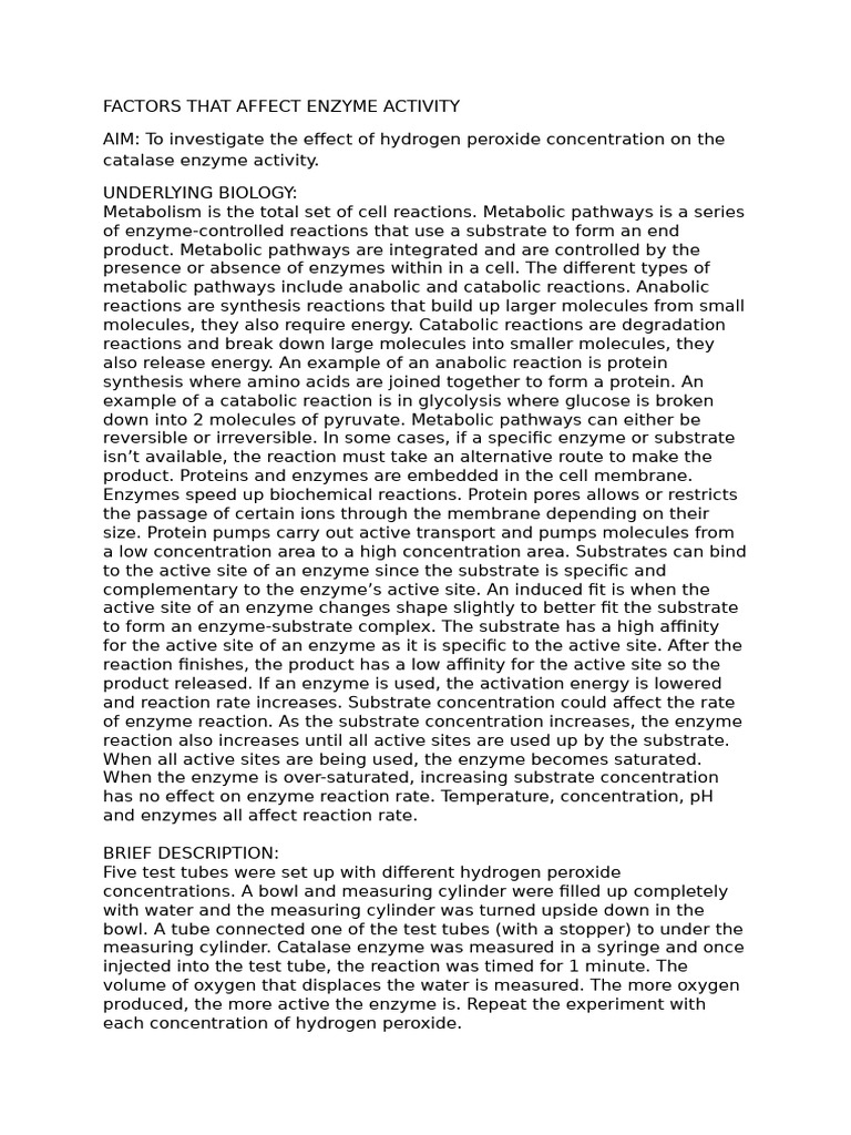 FACTORS THAT AFFECT ENZYME ACTIVITY | PDF | Metabolism | Metabolic Pathway