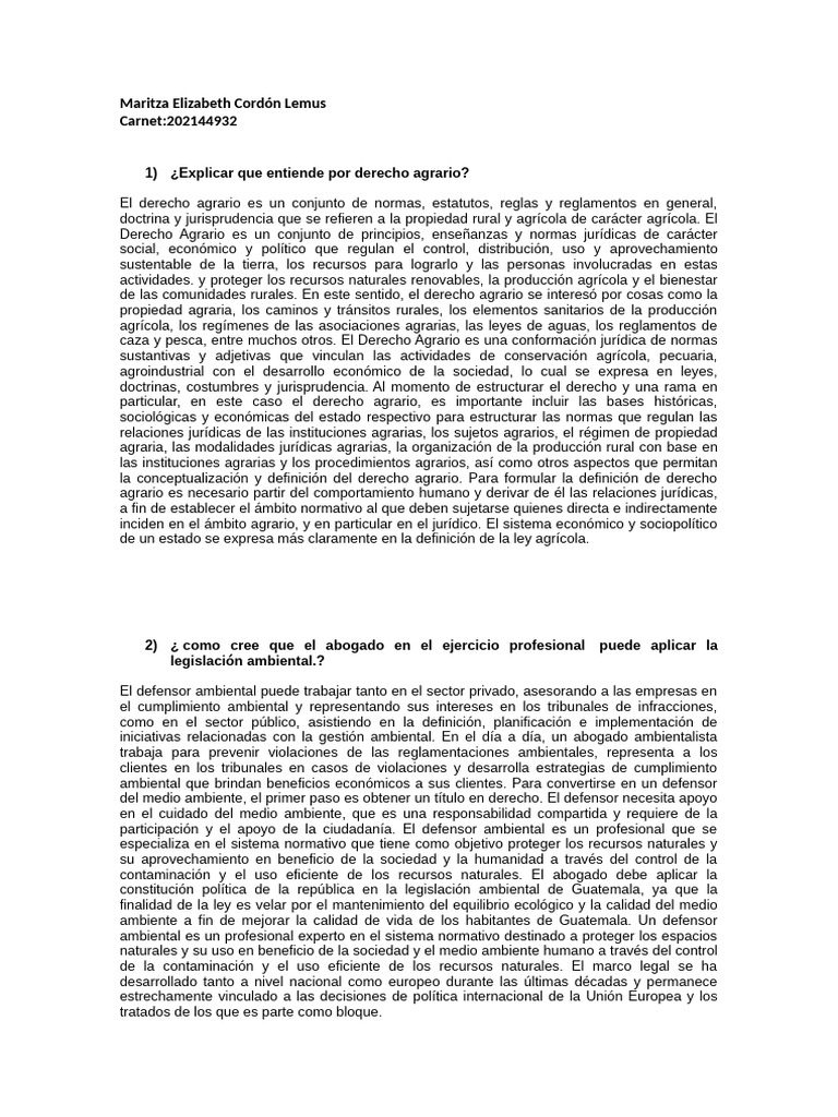 Derecho Agrario - Cordón Lemus, Maritza Elizabeth | PDF | Institución | Entorno natural