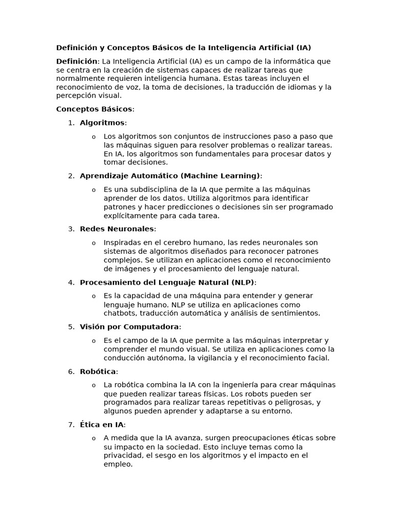 Definición y Conceptos Básicos de la Inteligencia Artificial | PDF | Inteligencia artificial ...